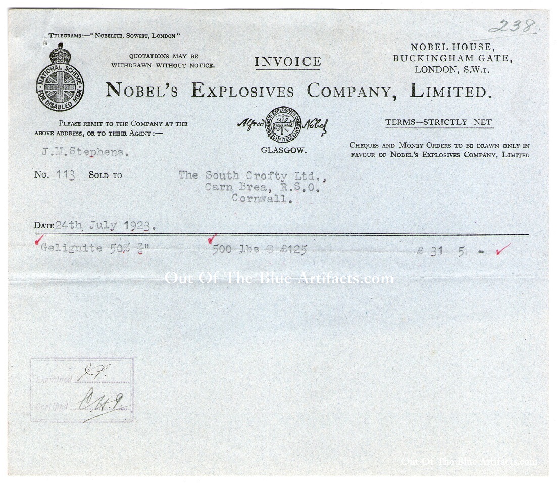 Nobel’s Explosives Company – Invoice – Out Of The Blue Artifacts