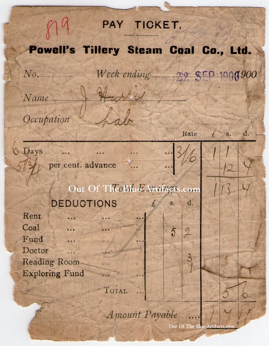 Powell’s Tillery Steam Coal Co Ltd Abertillery – Wages Docket – Out Of ...