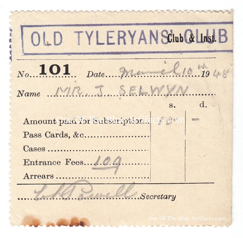 An Old Tyleryans Association Membership Card – Out Of The Blue Artifacts