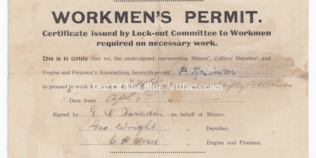 Miners Lock-Out Workmen’s Permit 1921 – Out Of The Blue Artifacts